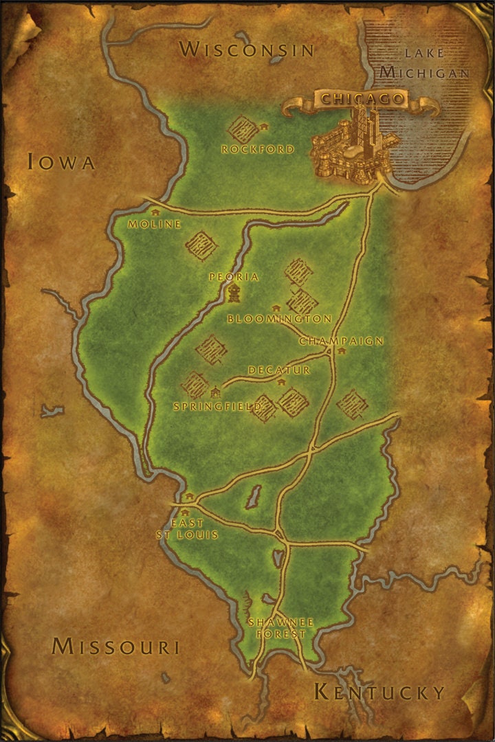 Illinois World of Warcraft Style Map - Etsy