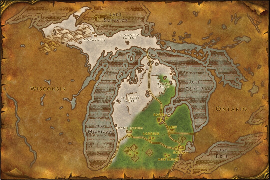 Michigan - World of Warcraft Style Map - Etsy