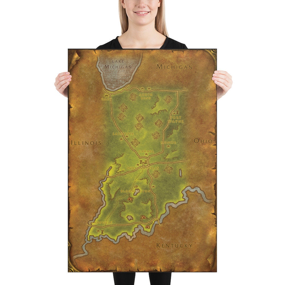 Indiana World of Warcraft Style Map - Etsy