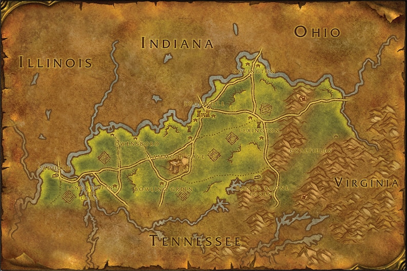 Kentucky - World of Warcraft Style Map - Etsy