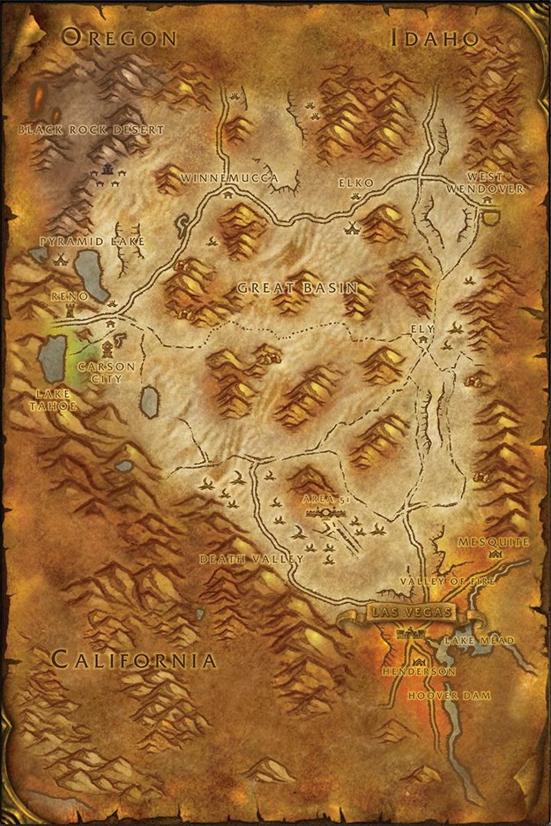 Nevada - World of Warcraft Style Map - Etsy