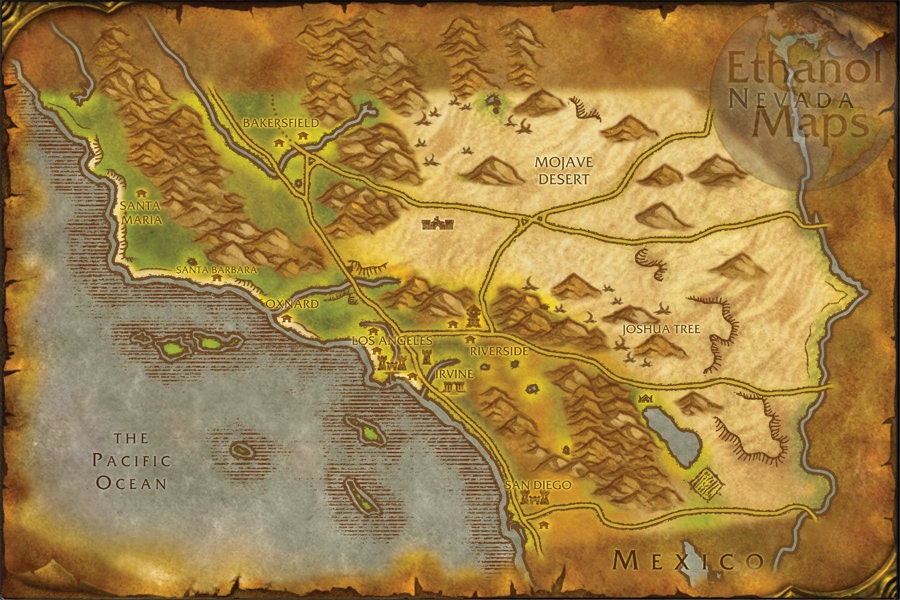 California socal World of Warcraft Style Map - Etsy