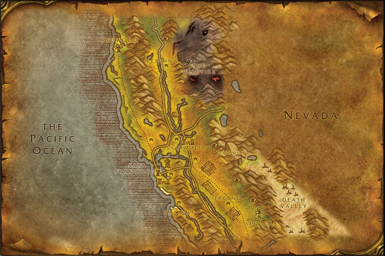 California (norcal) - World of Warcraft Style Map - Etsy
