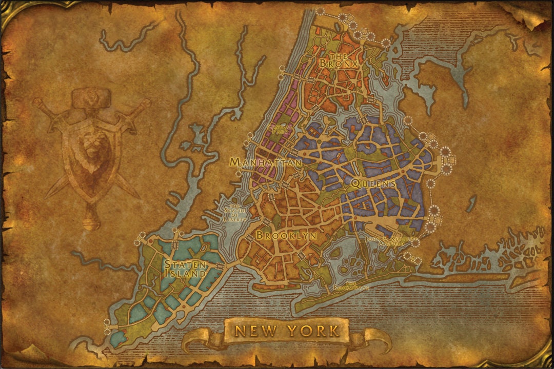 New York City (alliance) - World of Warcraft Style Map - Etsy