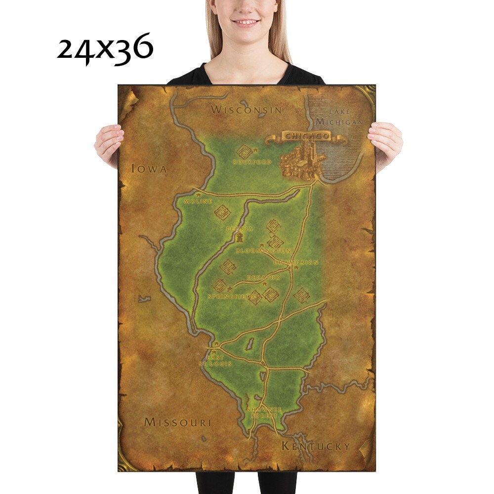 Illinois - World of Warcraft Style Map - Etsy