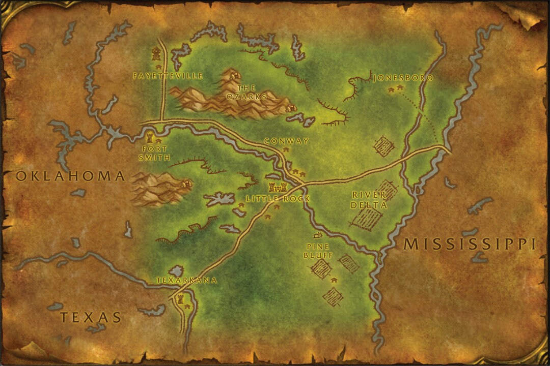 Arkansas World of Warcraft Style Map - Etsy