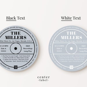 Custom Label for 12 Inch Vinyl Record, Bold Text Personalized Matte ...