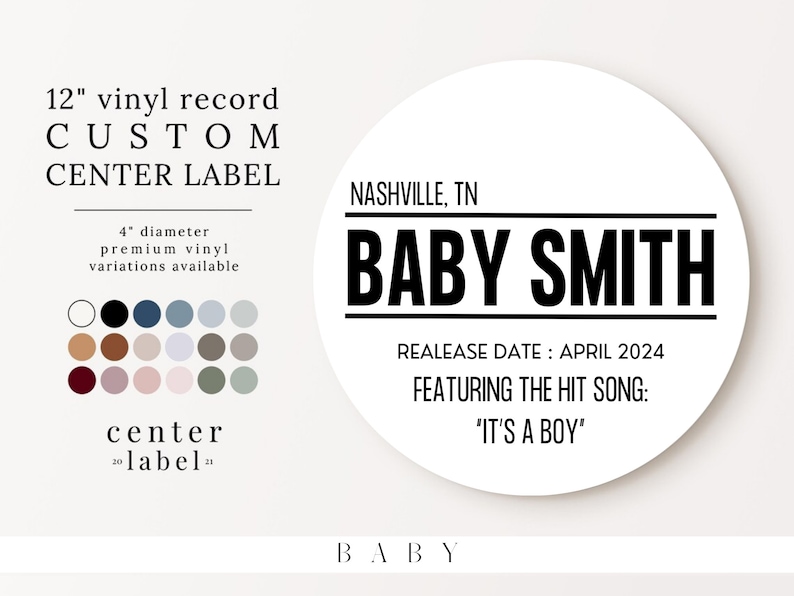 Custom Label for 12 Inch Vinyl Record, Bold Text Personalized Matte ...