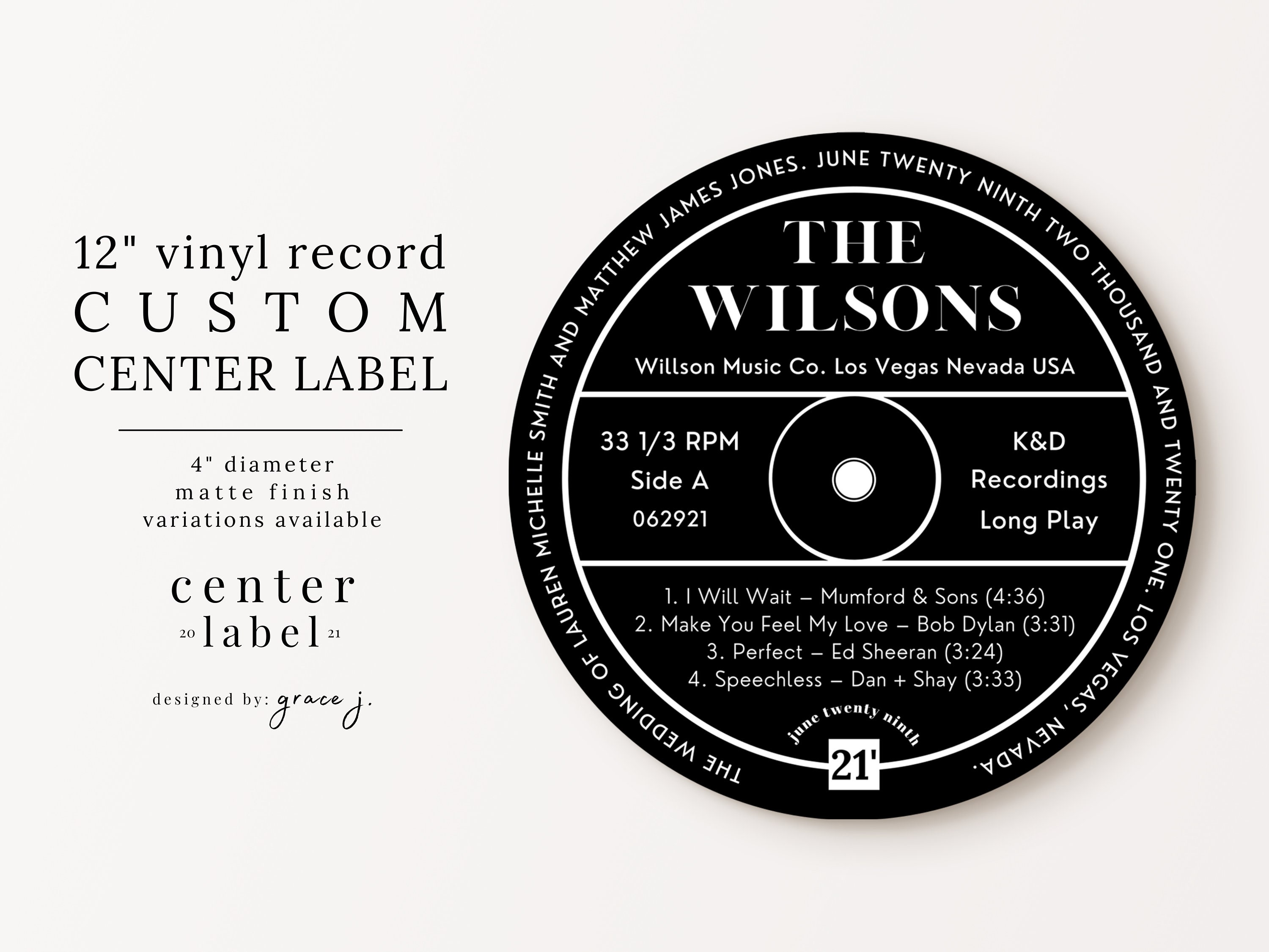 Custom Center Label for 12 Inch Vinyl Record Bold Text | Etsy