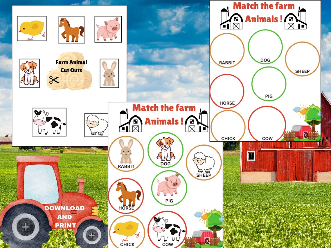 Printable Farm Animal Match Activity for Preschool and Elementary ...