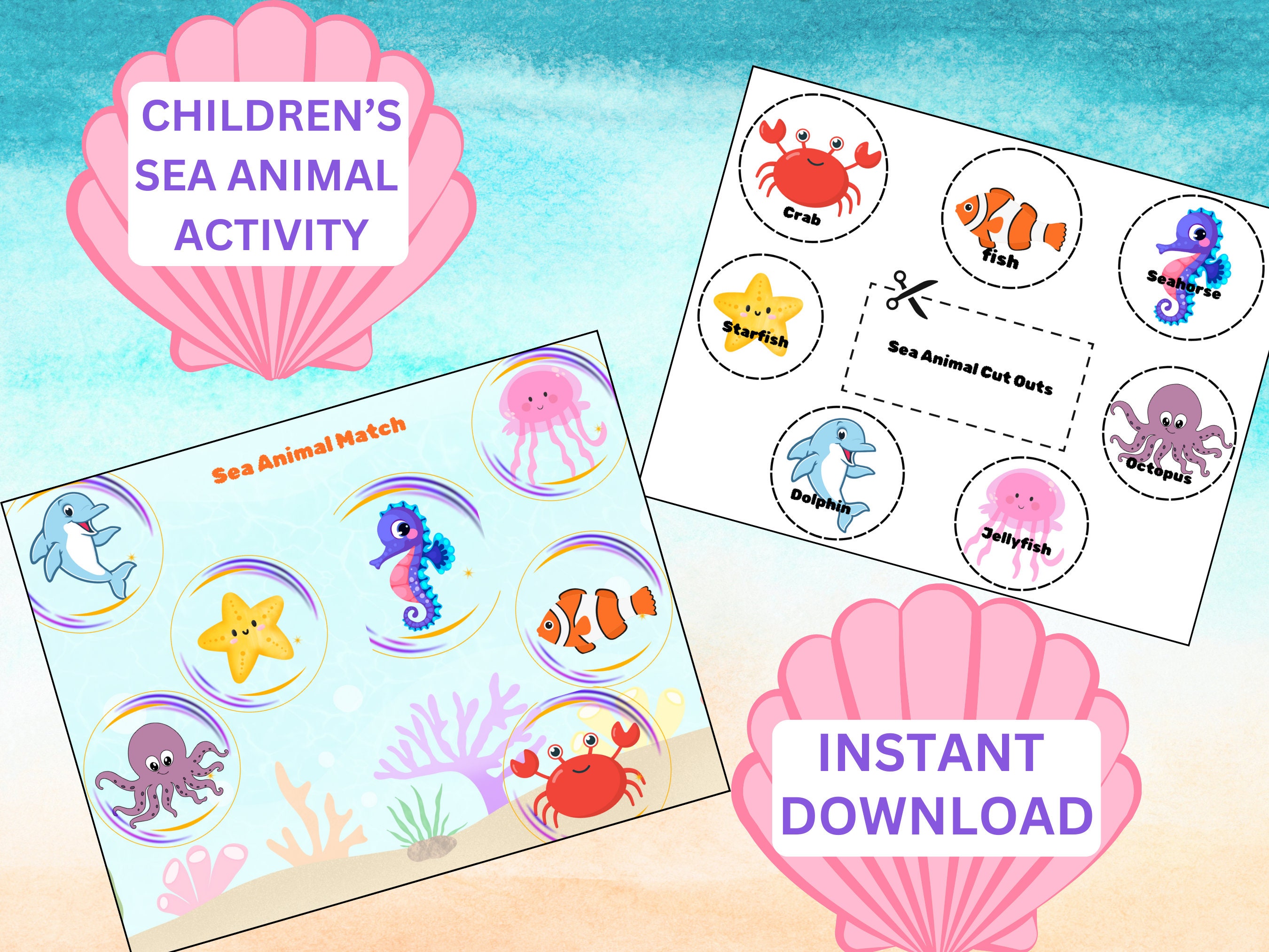 Printable Sea / Ocean Animal Match Activity for Preschool and ...