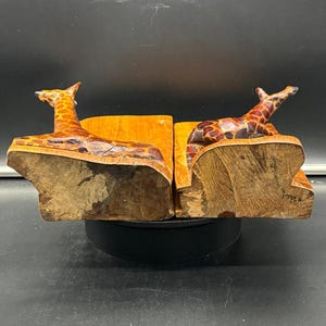Vintage Hand Carved Heavy Hand Carved Wooden Giraffe Bookends Sculpture ...