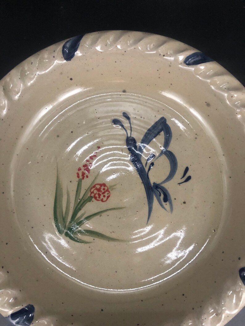 Vintage Rowe Pottery Works Rare Butterfly and Flower Salt Glaze 10 Pie ...