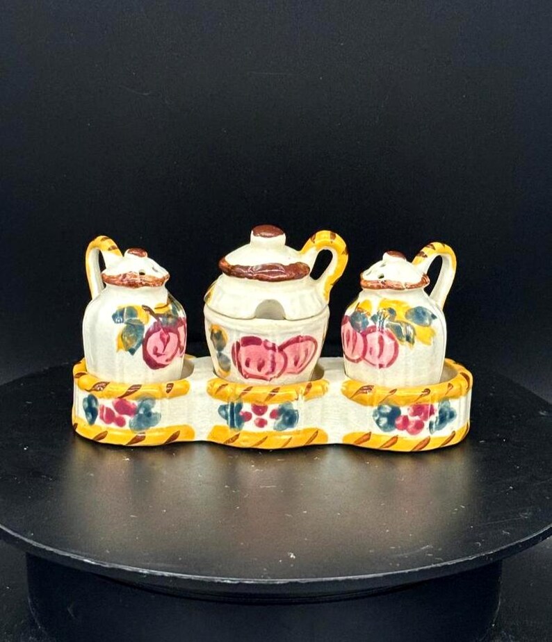 Vintage 1960's Nasco Japan Hand Painted Salt Pepper Lidded Sugar Caddy ...