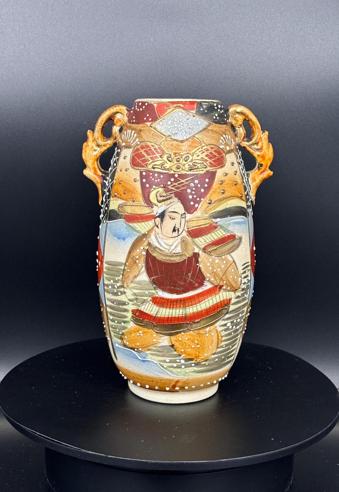 Vintage Oriental Hand Painted 3D Vase With Handles 7" GORGEOUS!! - Etsy