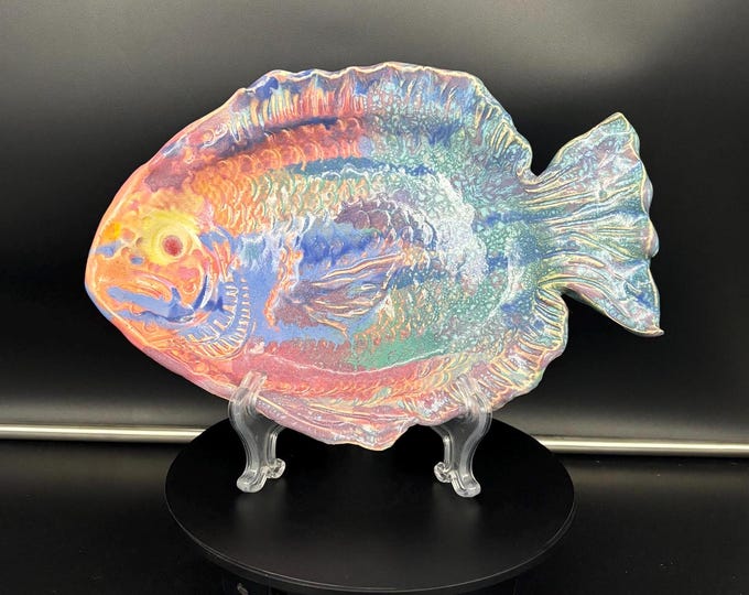 Vintage Colorful Hand Made Art Pottery Fish Platter Signed - Etsy
