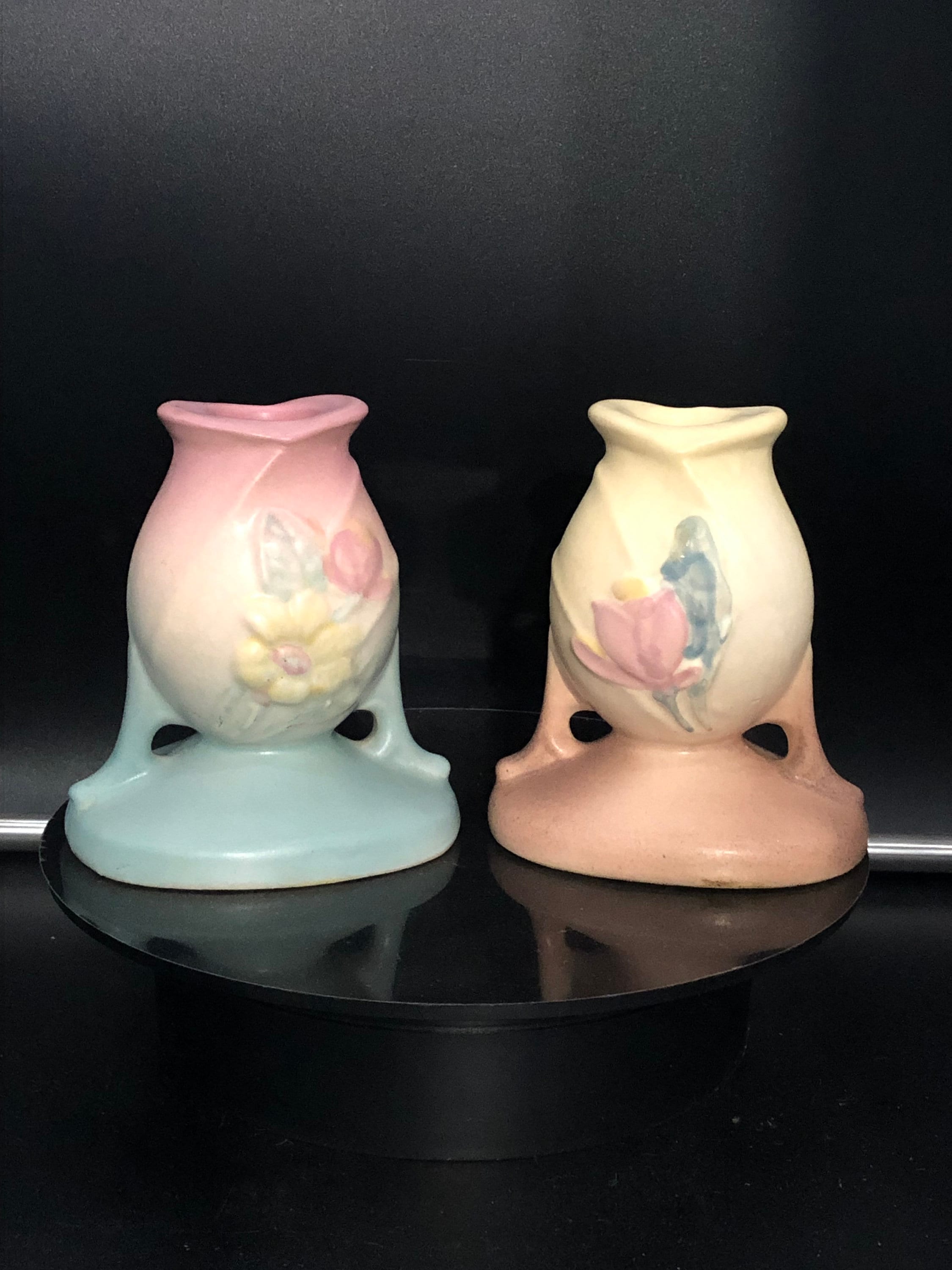 Vintage 1940's Hull Pottery Magnolia Candlestick Holders Spring Floral ...