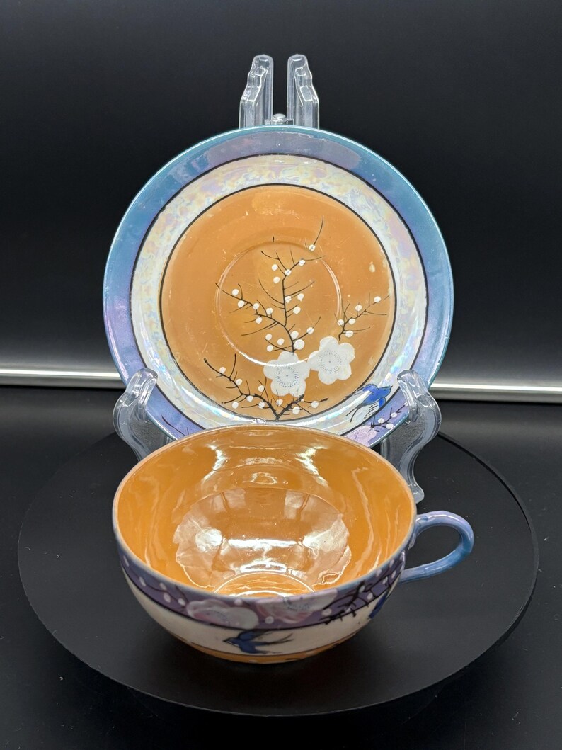 Vintage 1940's Japan Lusterware Rare Bluebird Design Teacup and Saucer ...