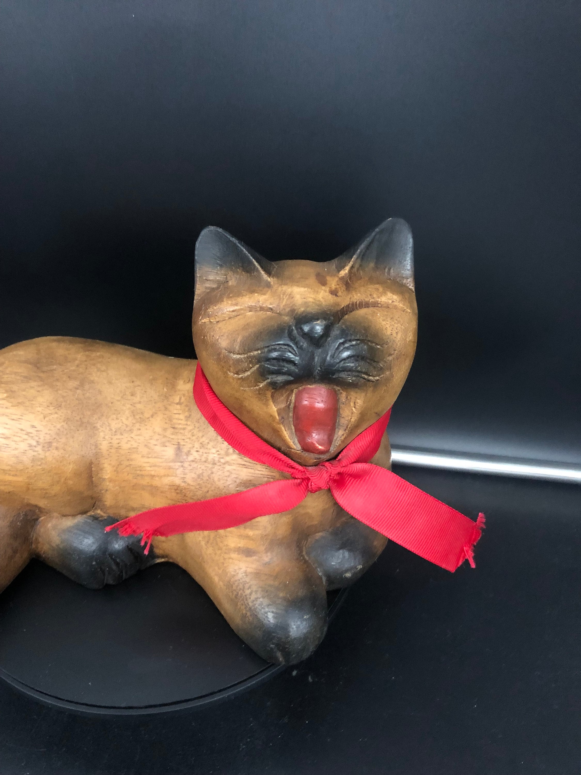 Vintage Large Hand Carved Heavy Wooden Yawning/reclining Cat - Etsy