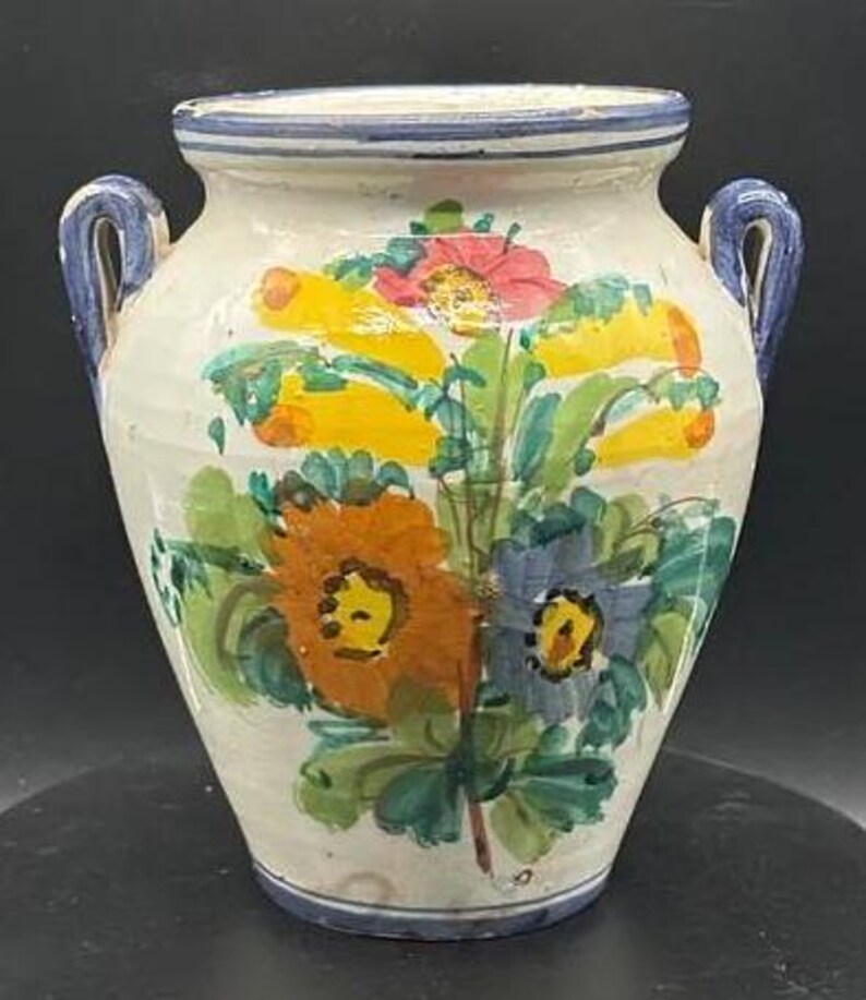 Vintage Cellini Italian Hand Painted Pottery Urn Vase 6.5" X 6.5 Signed ...
