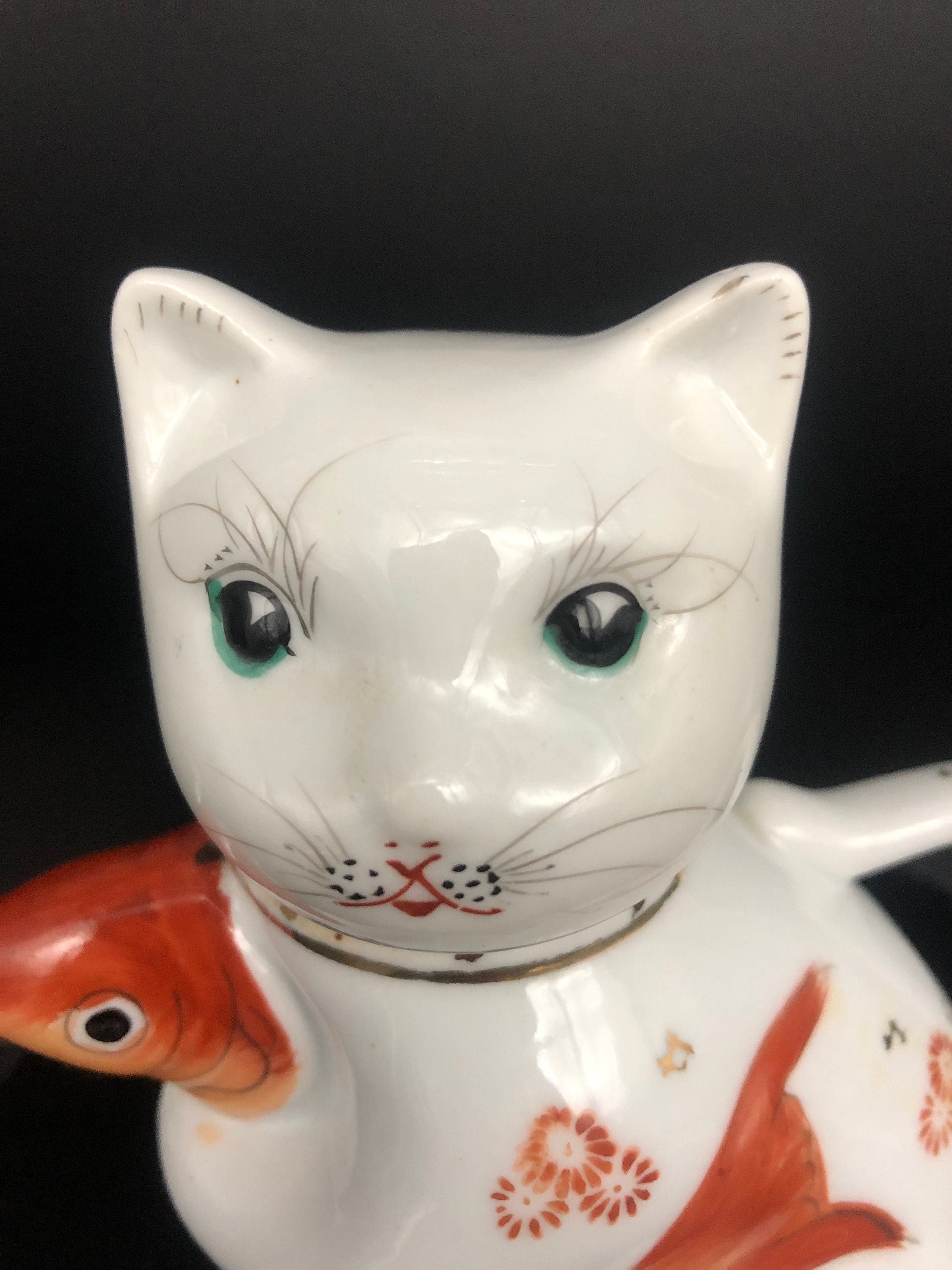 RARE Vintage 1970's Cat & Goldfish Hand Painted Porcelain Creamer ...