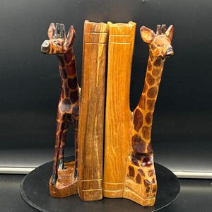 Vintage Hand Carved Heavy Hand Carved Wooden Giraffe Bookends Sculpture ...