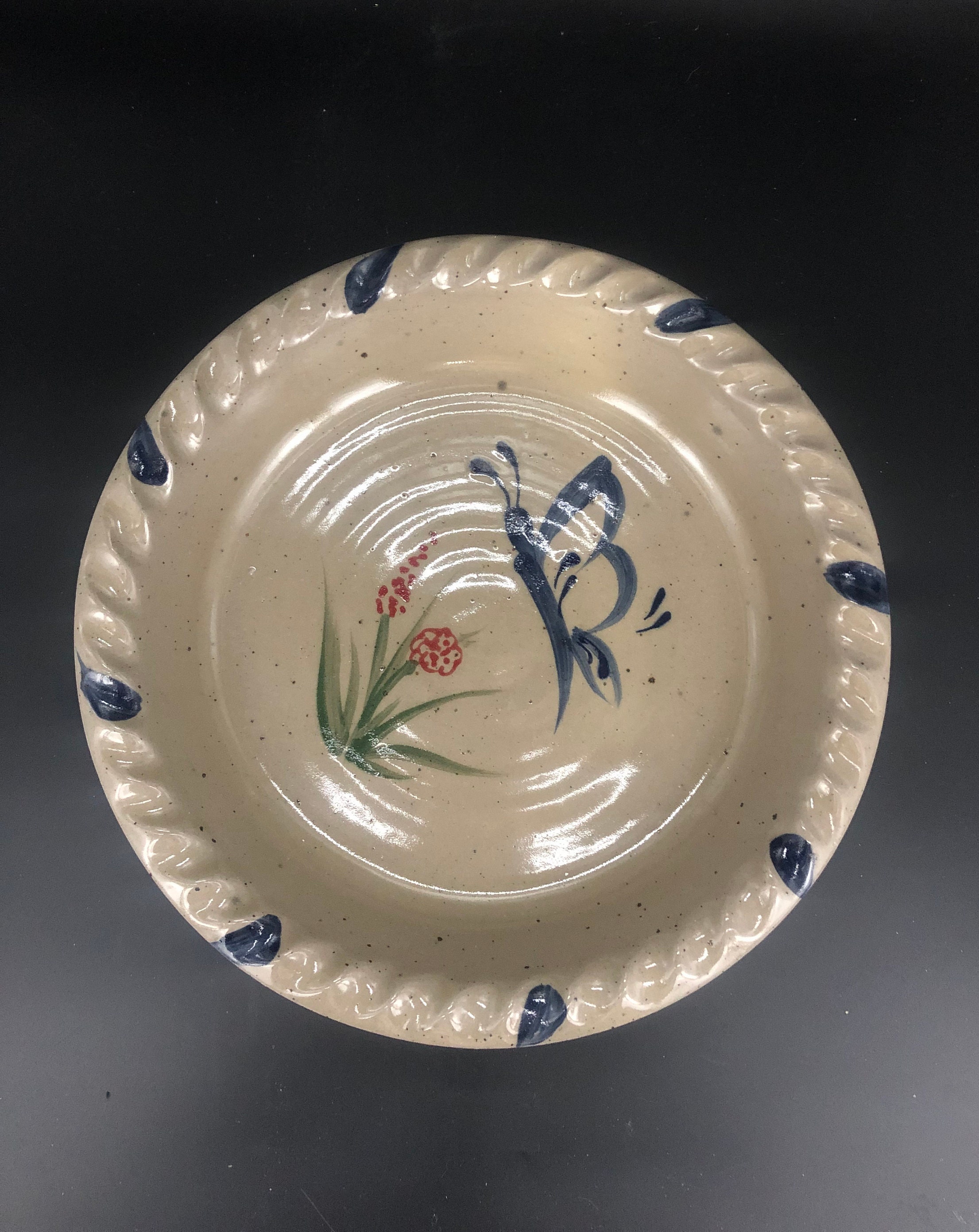 Vintage Rowe Pottery Works Rare Butterfly and Flower Salt Glaze 10 Pie ...
