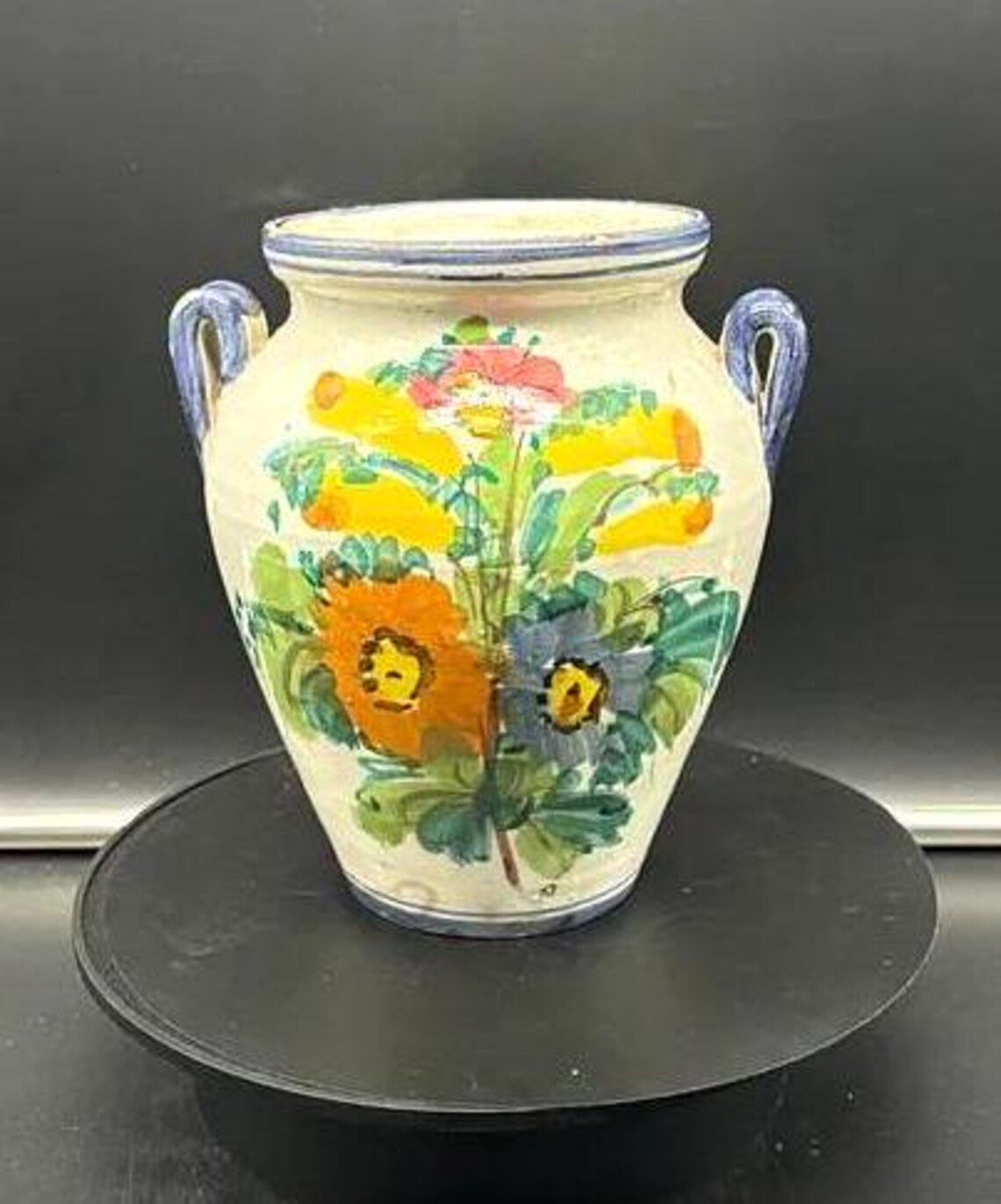 Vintage Cellini Italian Hand Painted Pottery Urn Vase 6.5" X 6.5 Signed ...