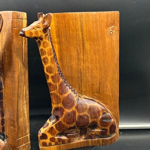Vintage Hand Carved Heavy Hand Carved Wooden Giraffe Bookends Sculpture ...