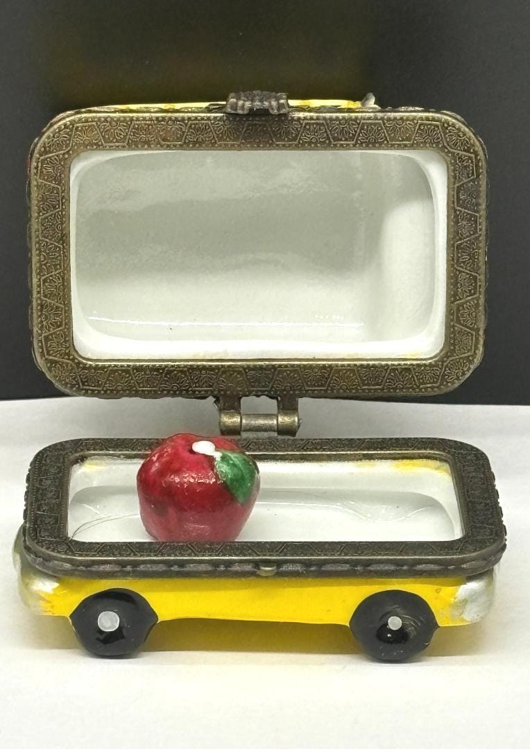 Vintage School Bus Porcelain Hinged Trinket Box Miniature - Etsy