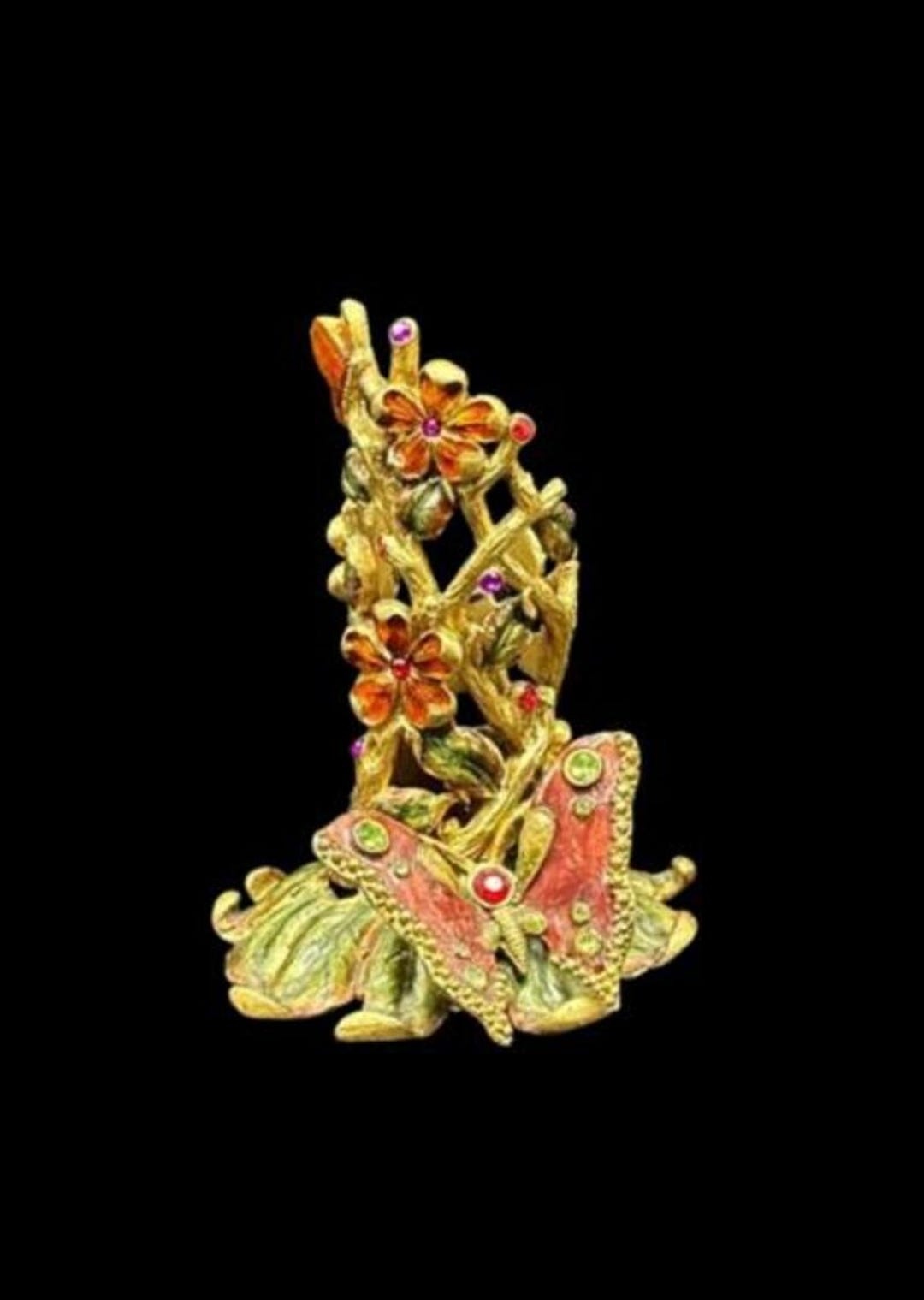 Vintage Kirks Folly Gold Metal Cloisonne Jeweled Butterfly Flowers ...