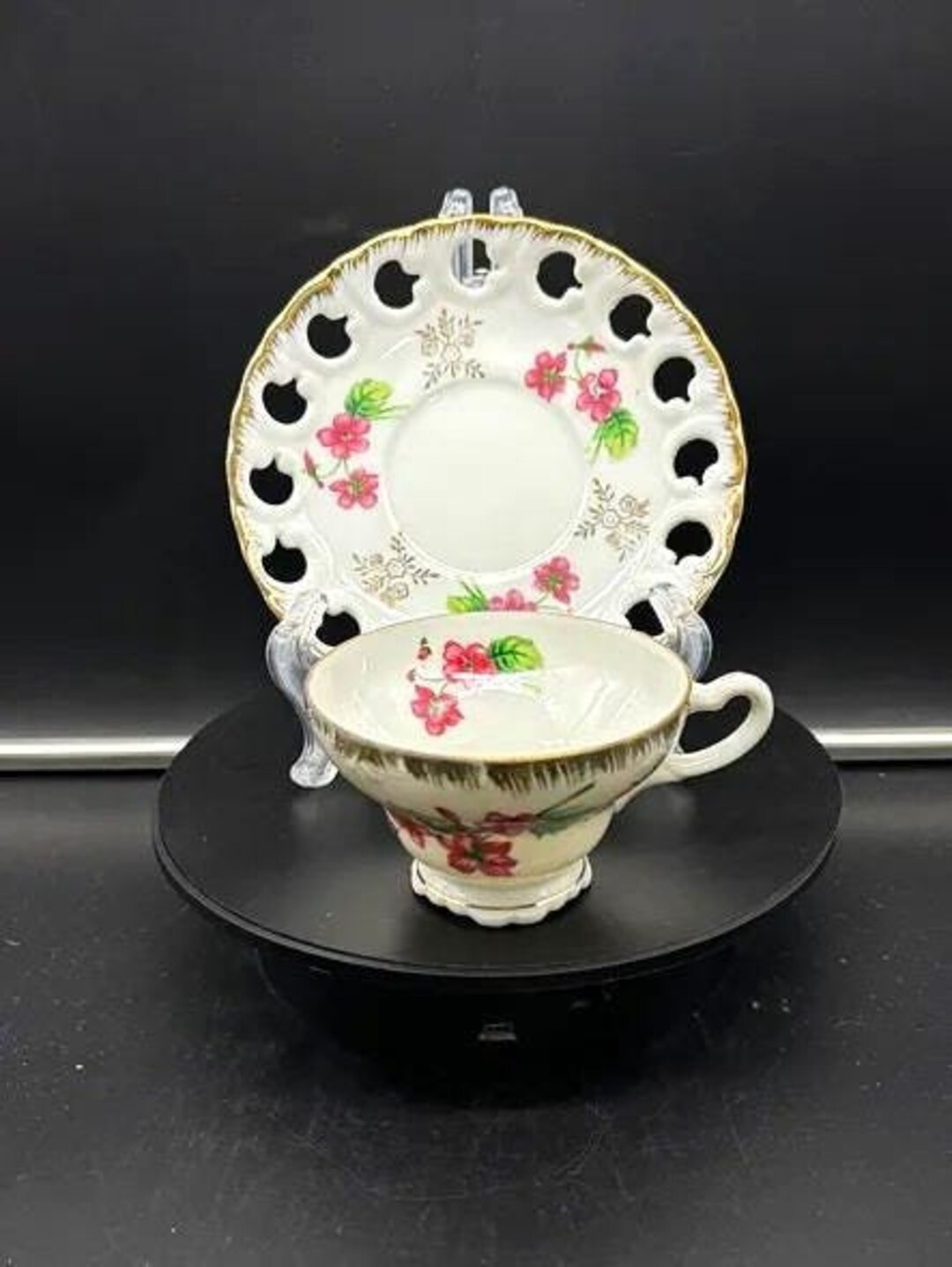 Vintage Lefton Japan Gold Leaf Floral Teacup and Saucer Set - Etsy