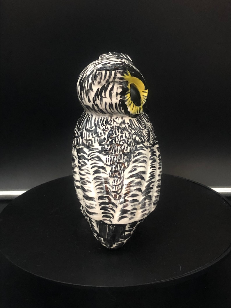 Vintage Hand Painted Pottery Art Black White Owl Figurine 6" X 3.5" - Etsy