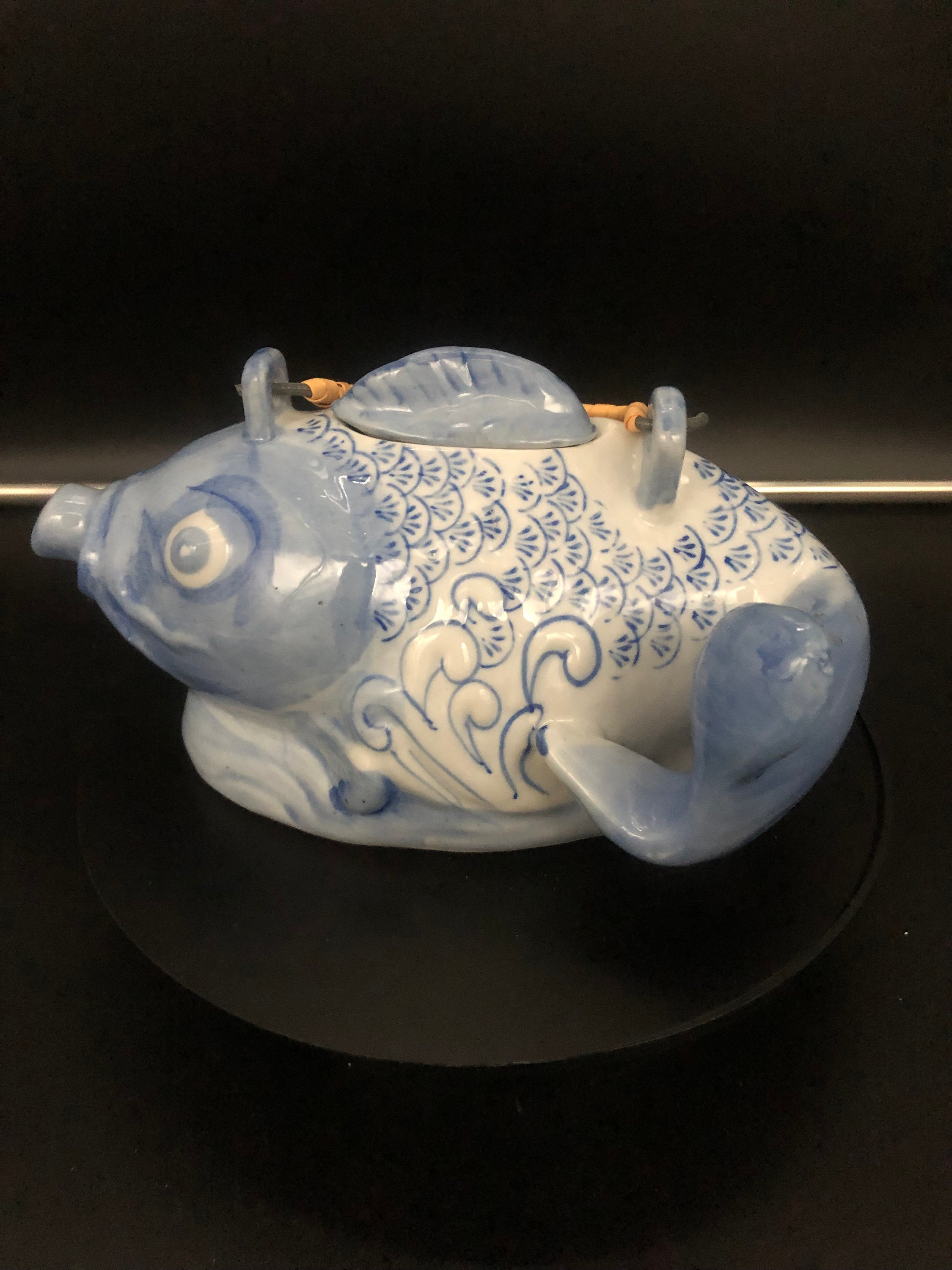 Vintage Whimsical Koi Fish Hand Painted Blue & White Ceramic Teapot - Etsy