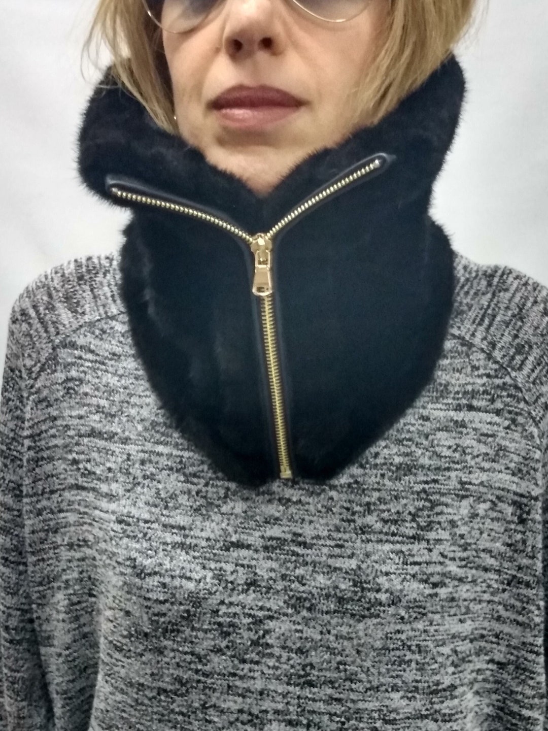 Real Mink Fur Neck Style Collar in Black Color.fur Neck Warmer.zipped ...