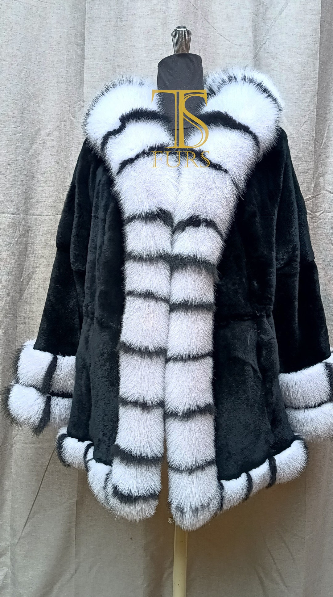 Men's Brand New Jacket. Black Rex Fur Full Skin With Hood , Cuffs ...