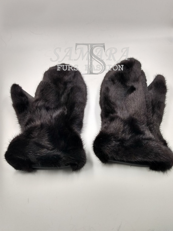 Real Mink Fur Mittens Natural Leather Warm Winter Gloves - Etsy