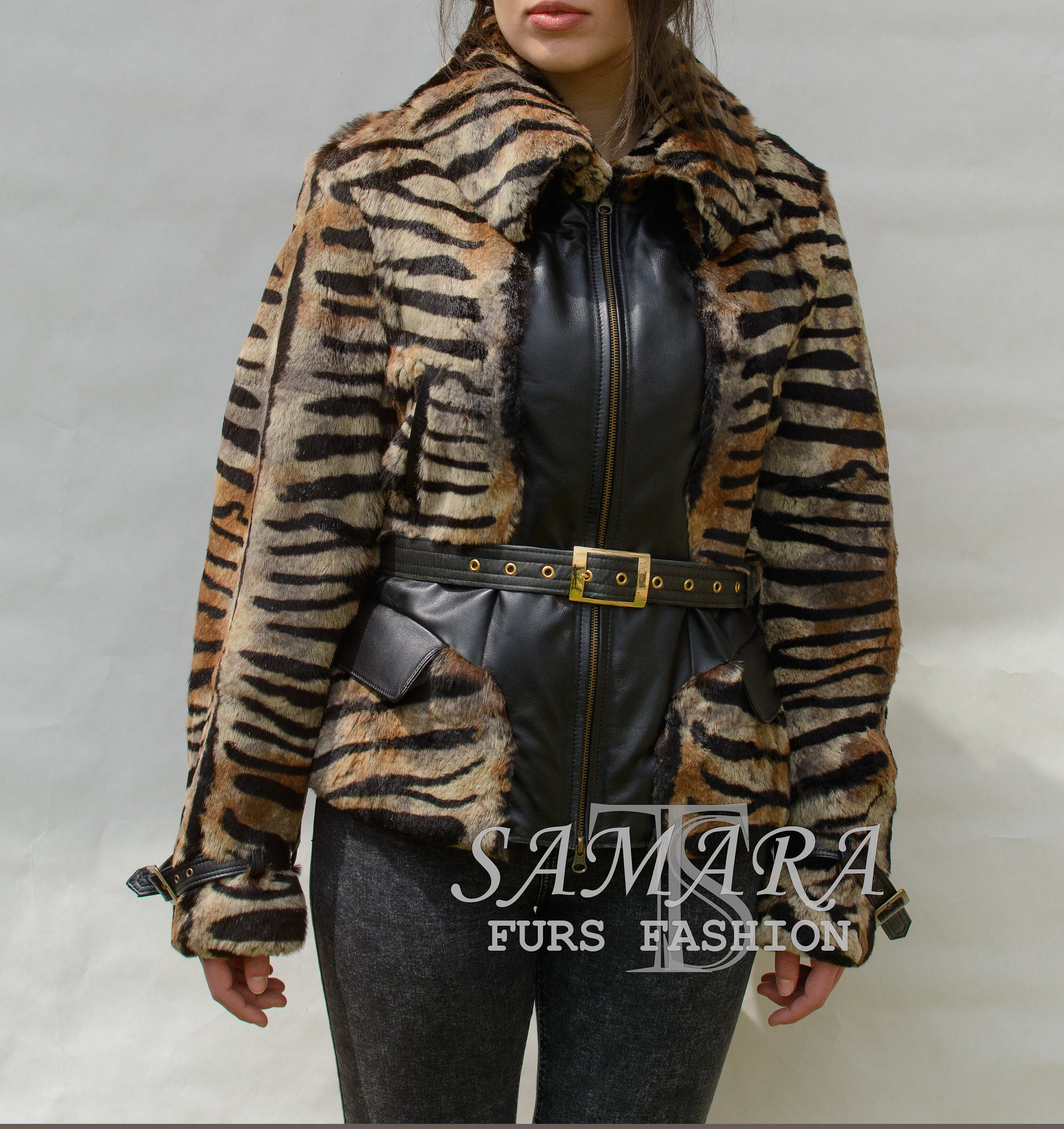 Real Rabbit Fur Jacket. Animal Print Color. Women's Brand New Jacket ...