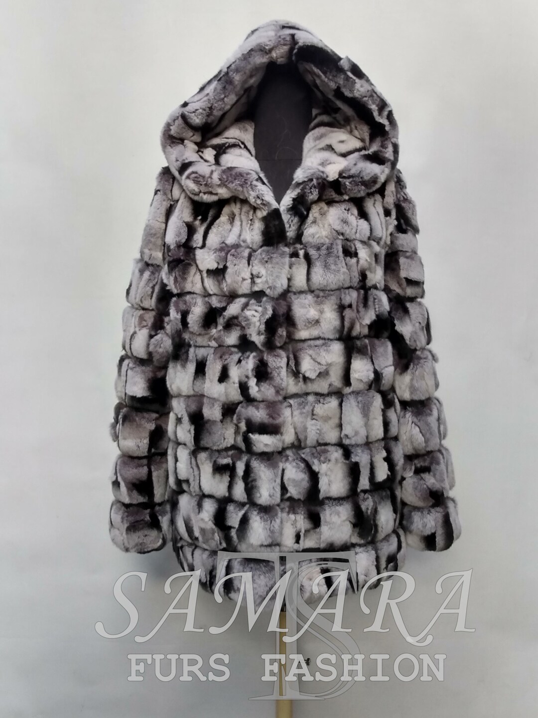 Men's Brand New Jacket.real Rabbit Fur Hooded Jacket Rex Chinchilla ...