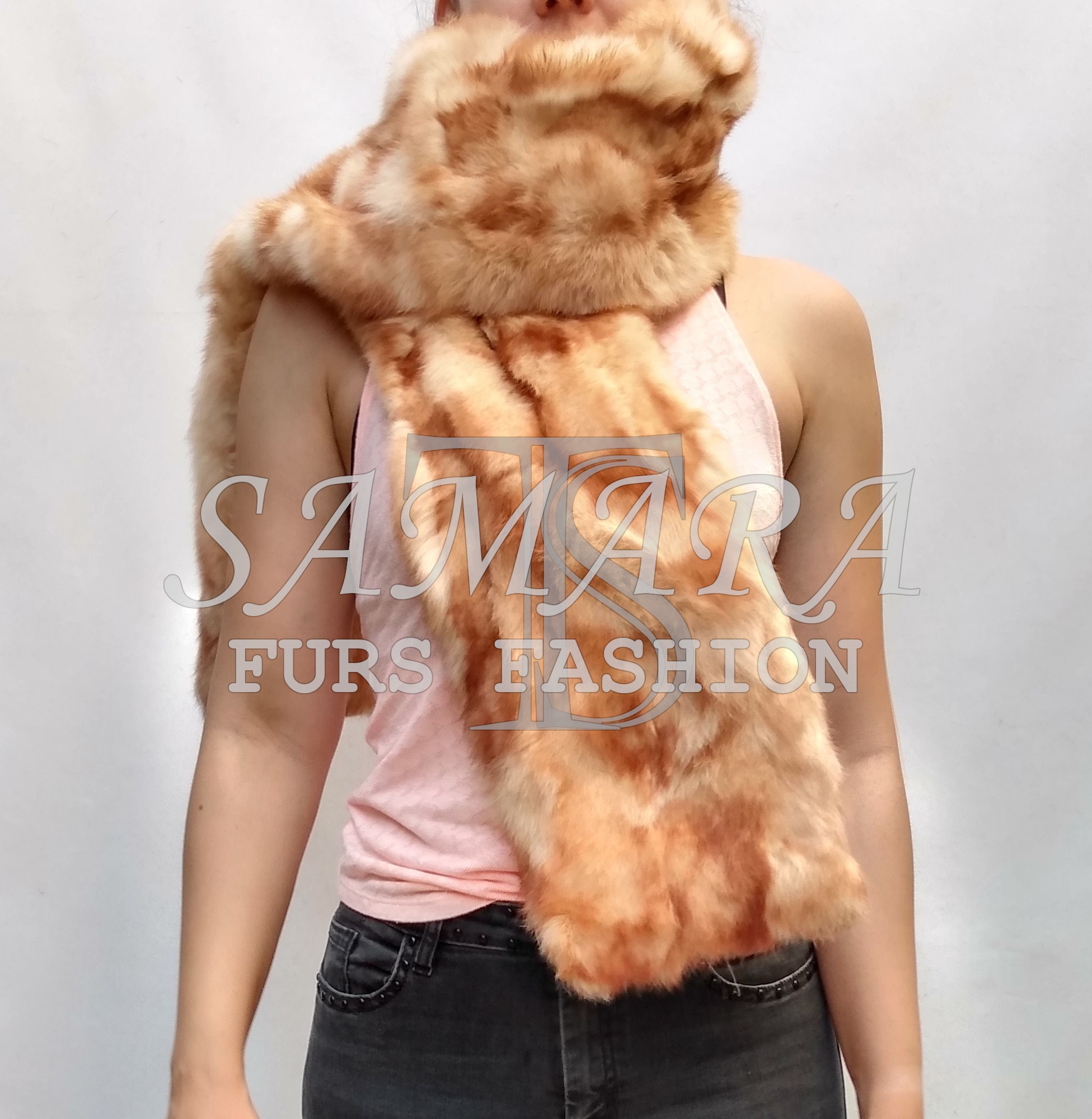 Real Rabbit Fur Long Scarf . Handmade. Womens Brand New Scarf. Gift for ...