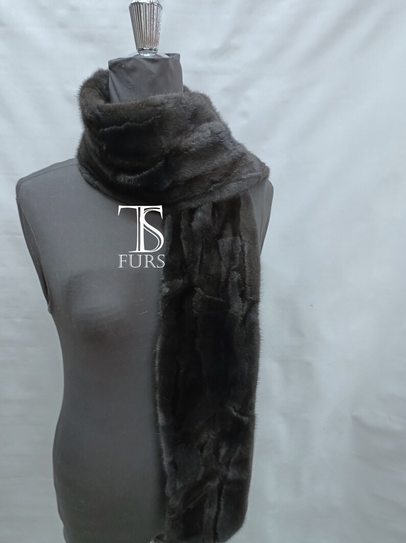 Real Mink Fur Neck Long Scarf.dark Charcoal Color. Handmade.unisex ...