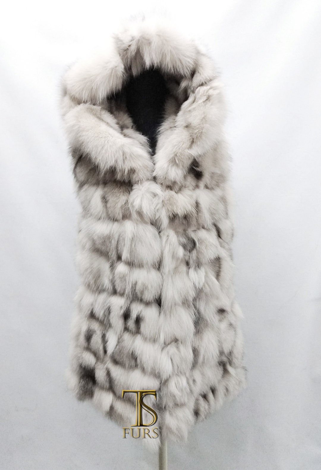 Genuine Blue Fox Fur Vest With Hood. Women's Brand New Vest. A Luxury ...
