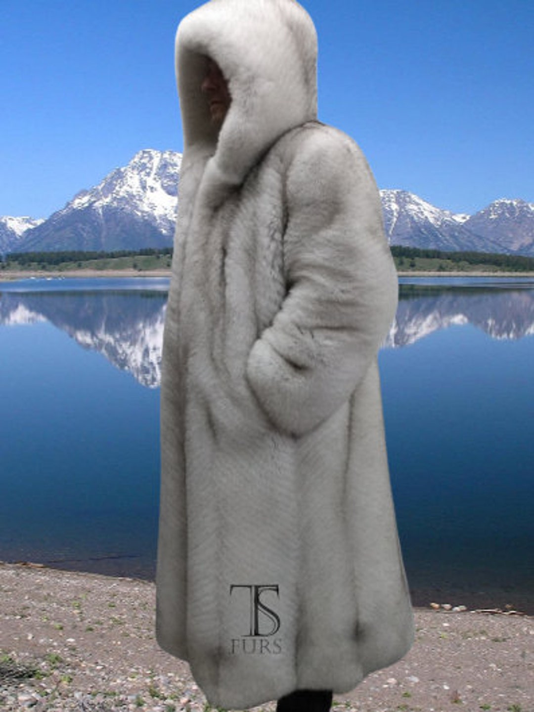 BLUE FOX Full Length Fur Jacket/coat With Huge Double Fur Hood, Unisex ...