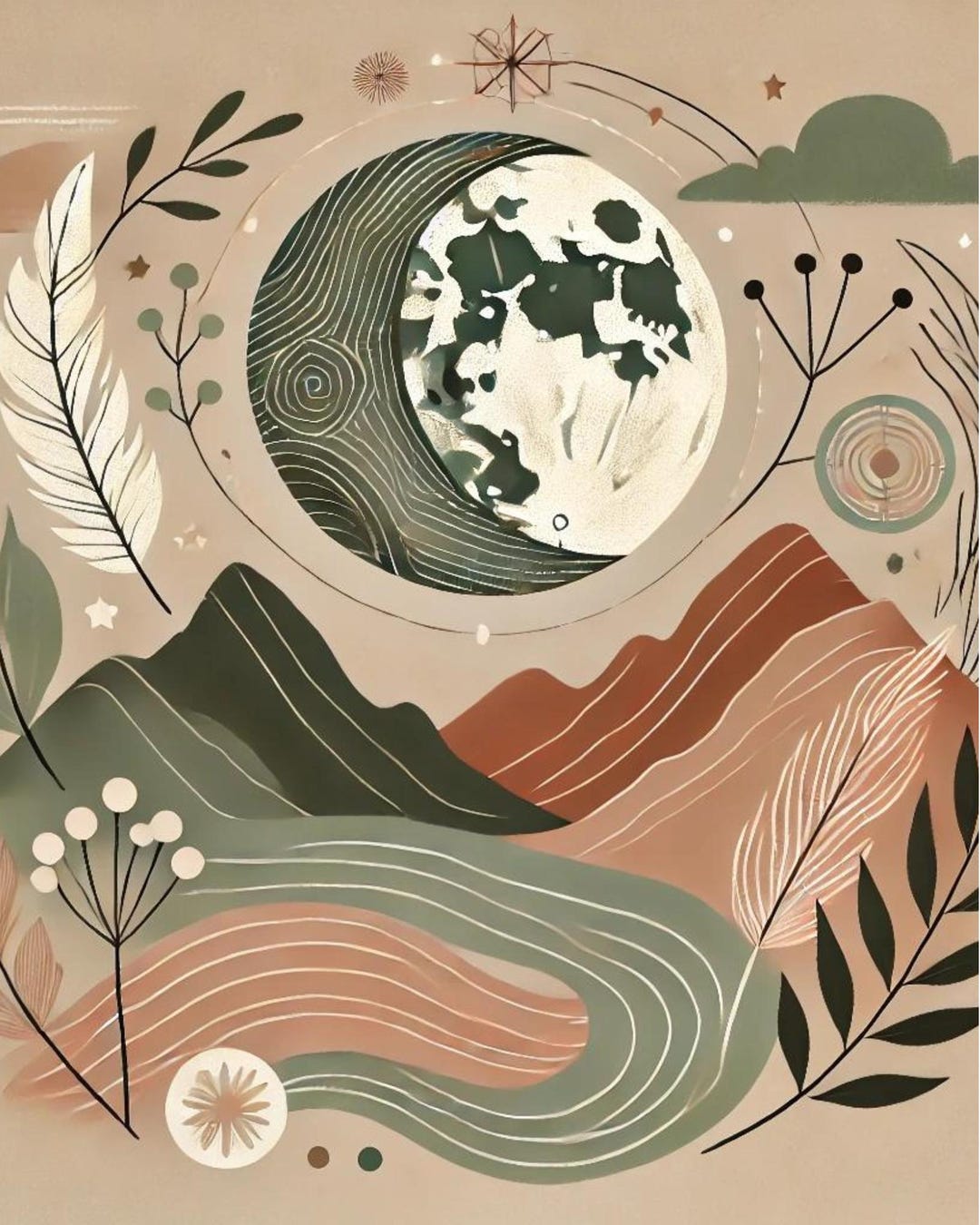 Boho Moon Phase Wall Art | 8x10 Digital Download | Minimalist Lunar ...