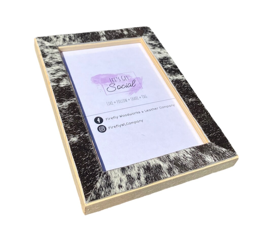 Genuine Cowhide 4x6 Wooden Picture Frame no Border for Gifts Weddings ...