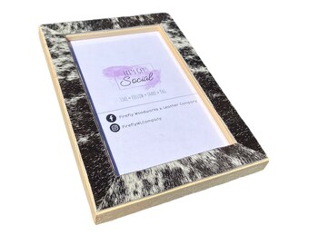 Genuine Cowhide 5x7 Wooden Picture Frame no Border for Gifts Weddings ...