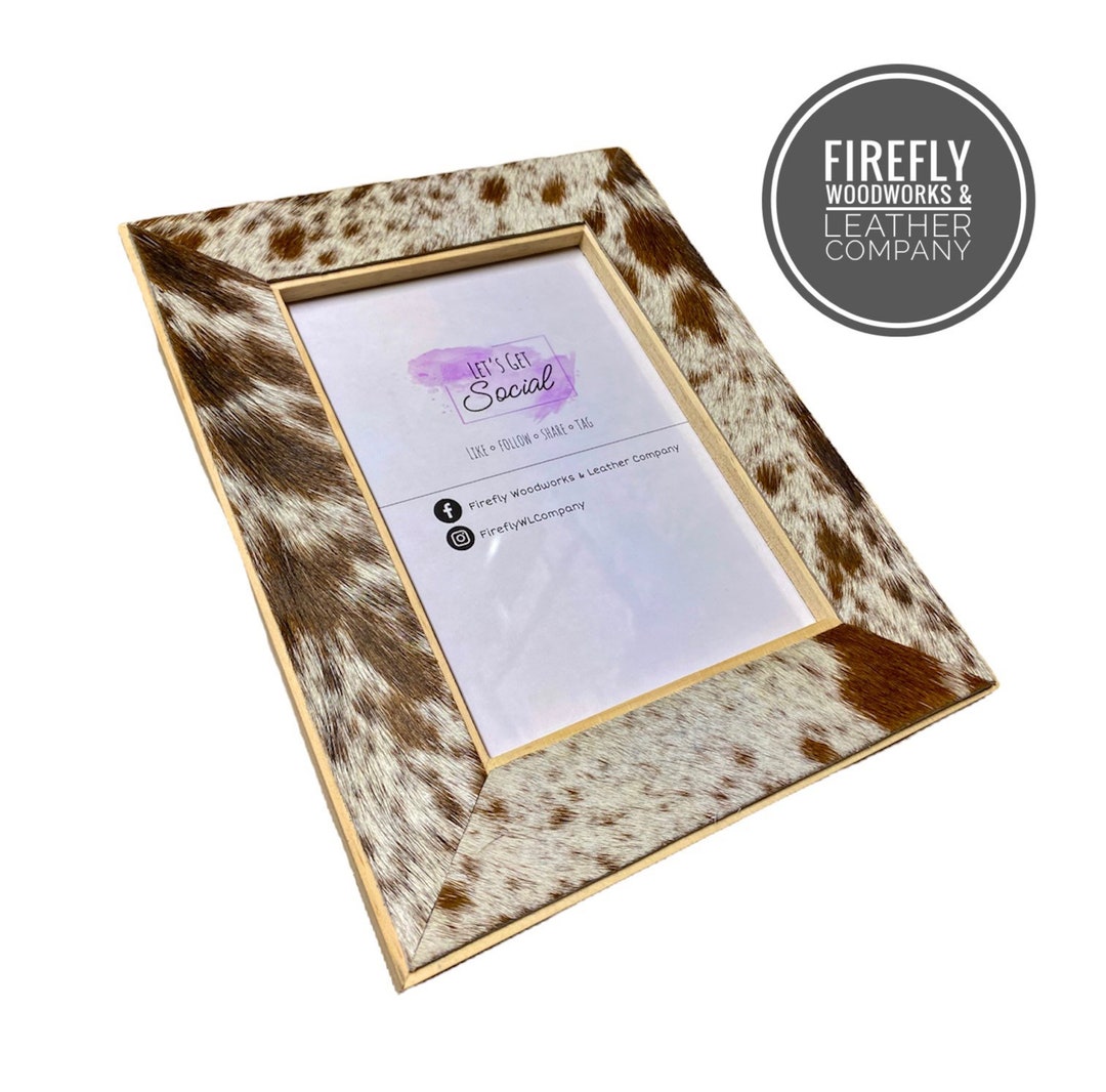 Genuine Cowhide 5x7 Wooden Picture Frame no Border for Gifts Weddings ...