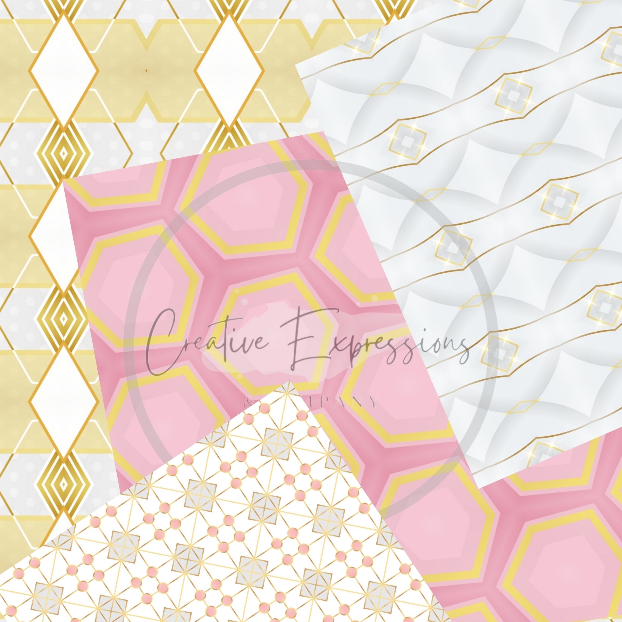 Pink & Gold Geometric, Digital Paper, Backgrounds, Wall Paper, Patterns ...
