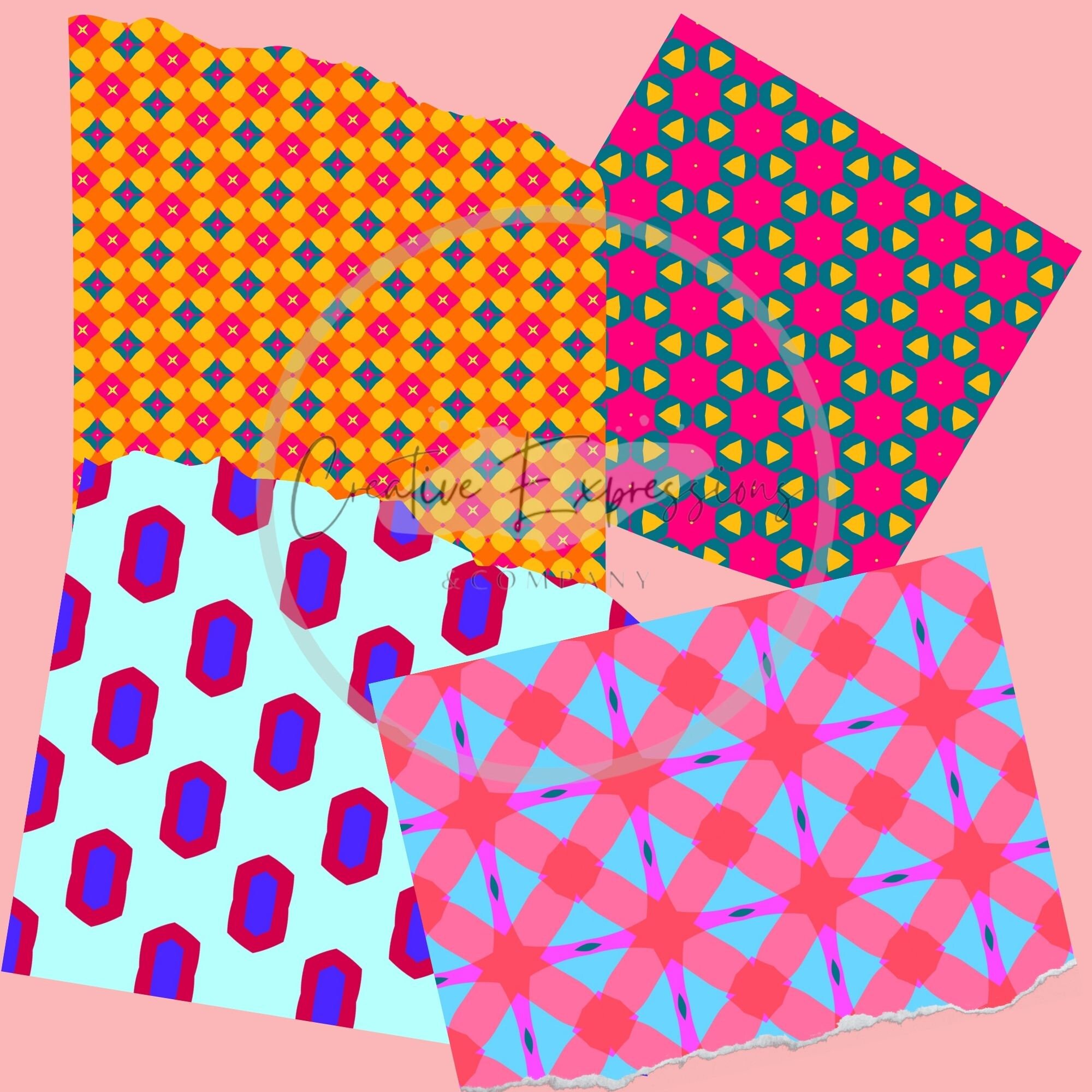 Pink Multicolor Digital Paper, Geometric, Seamless, Stickers, Paper ...