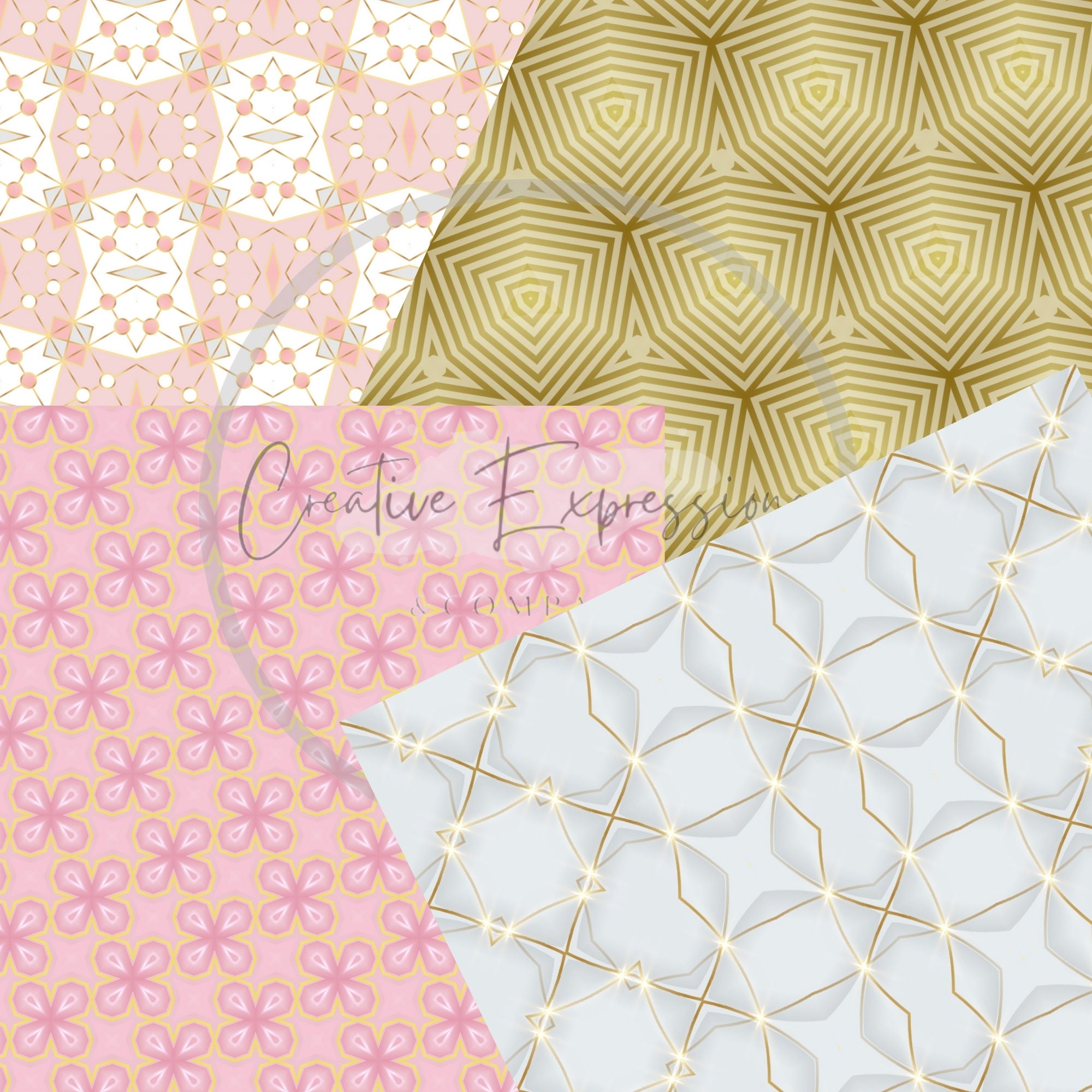 Pink & Gold Geometric, Digital Paper, Backgrounds, Wall Paper, Patterns ...